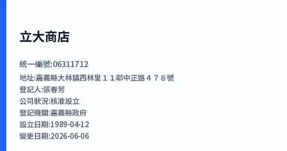 立大商店的照片-統編 06311712(嘉義縣) 公司登記資料與營業項目詳細圖表