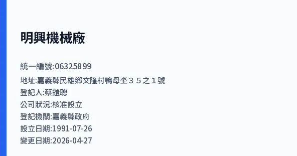 明興機械廠的照片-統編 06325899(嘉義縣) 公司登記資料與營業項目詳細圖表