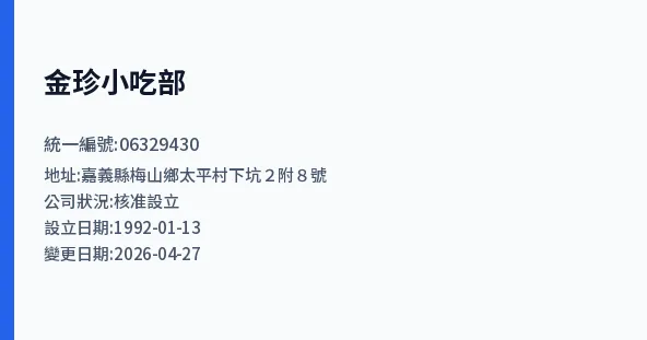 金珍小吃部的照片-統編 06329430(嘉義縣) 公司登記資料與營業項目詳細圖表