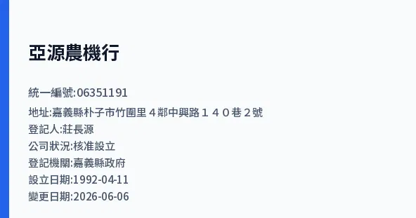 亞源農機行的照片-統編 06351191(嘉義縣) 公司登記資料與營業項目詳細圖表