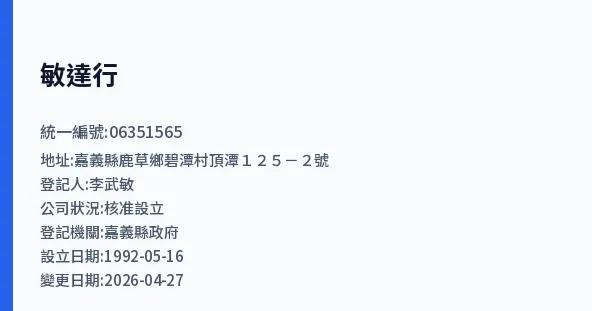敏達行的照片-統編 06351565(嘉義縣) 公司登記資料與營業項目詳細圖表