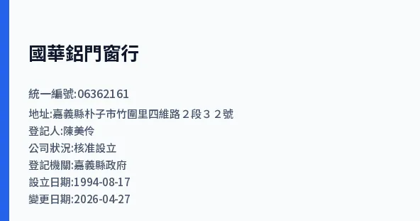 國華鋁門窗行的照片-統編 06362161(嘉義縣) 公司登記資料與營業項目詳細圖表