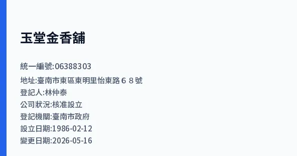 玉堂金香舖的照片-統編 06388303(臺南市) 公司登記資料與營業項目詳細圖表