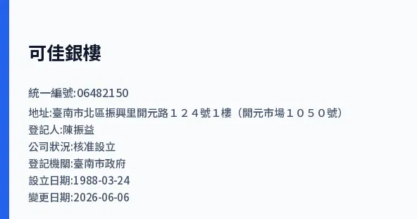 可佳銀樓的照片-統編 06482150(臺南市) 公司登記資料與營業項目詳細圖表