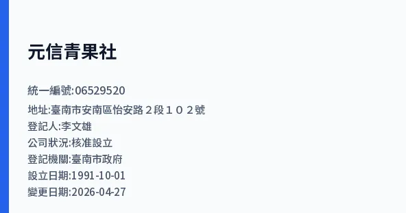 元信青果社的照片-統編 06529520(臺南市) 公司登記資料與營業項目詳細圖表