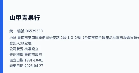 山甲青果行的照片-統編 06529583(臺南市) 公司登記資料與營業項目詳細圖表