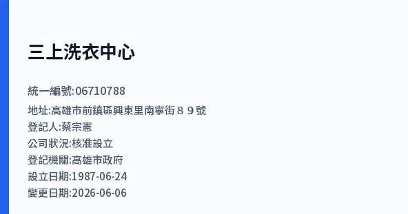 三上洗衣中心的照片-統編 06710788(高雄市) 公司登記資料與營業項目詳細圖表