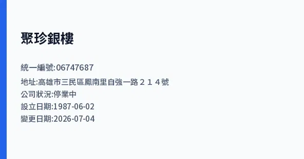 聚珍銀樓的照片-統編 06747687(高雄市) 公司登記資料與營業項目詳細圖表