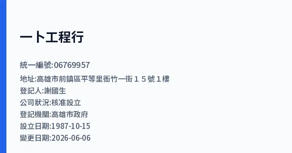 一卜工程行的照片-統編 06769957(高雄市) 公司登記資料與營業項目詳細圖表