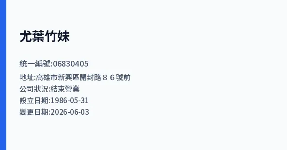 尤葉竹妹的照片-統編 06830405(高雄市) 公司登記資料與營業項目詳細圖表
