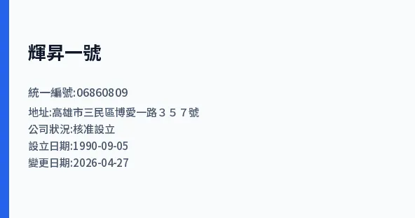 輝昇一號的照片-統編 06860809(高雄市) 公司登記資料與營業項目詳細圖表