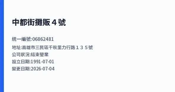 中都街攤販4號的照片-統編 06862481(高雄市) 公司登記資料與營業項目詳細圖表