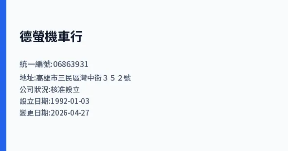 德螢機車行的照片-統編 06863931(高雄市) 公司登記資料與營業項目詳細圖表
