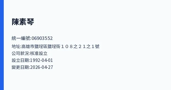 陳素琴的照片-統編 06903552(高雄市) 公司登記資料與營業項目詳細圖表