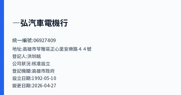―弘汽車電機行的照片-統編 06927409(高雄市) 公司登記資料與營業項目詳細圖表
