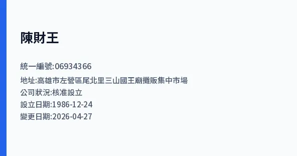 陳財王的照片-統編 06934366(高雄市) 公司登記資料與營業項目詳細圖表