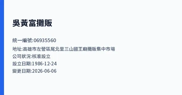 吳黃富攤販的照片-統編 06935560(高雄市) 公司登記資料與營業項目詳細圖表