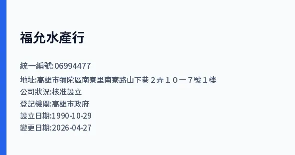 福允水產行的照片-統編 06994477(高雄市) 公司登記資料與營業項目詳細圖表