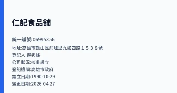 仁記食品舖的照片-統編 06995356(高雄市) 公司登記資料與營業項目詳細圖表
