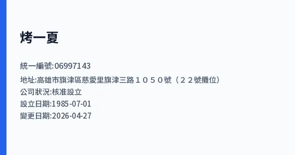 烤一夏的照片-統編 06997143(高雄市) 公司登記資料與營業項目詳細圖表