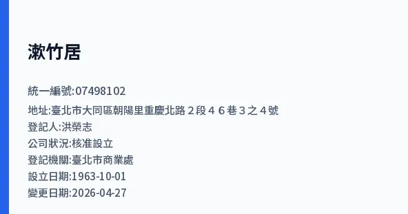 漱竹居的照片-統編 07498102(臺北市) 公司登記資料與營業項目詳細圖表