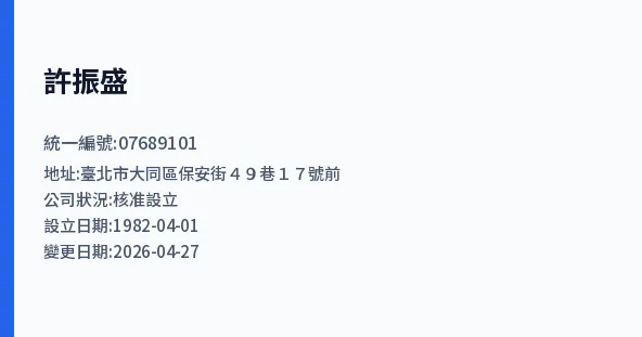許振盛的照片-統編 07689101(臺北市) 公司登記資料與營業項目詳細圖表