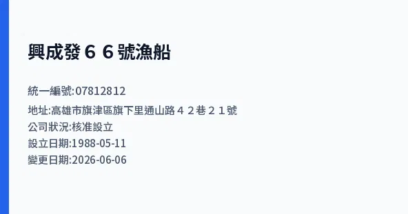 興成發66號漁船的照片-統編 07812812(高雄市) 公司登記資料與營業項目詳細圖表