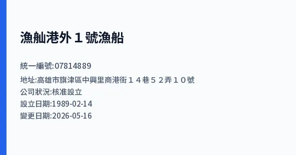 漁舢港外1號漁船的照片-統編 07814889(高雄市) 公司登記資料與營業項目詳細圖表