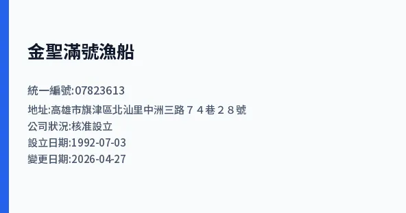 金聖滿號漁船的照片-統編 07823613(高雄市) 公司登記資料與營業項目詳細圖表