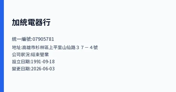 加統電器行的照片-統編 07905781(高雄市) 公司登記資料與營業項目詳細圖表