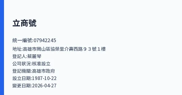 立商號的照片-統編 07942245(高雄市) 公司登記資料與營業項目詳細圖表