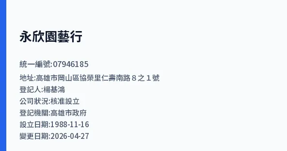 永欣園藝行的照片-統編 07946185(高雄市) 公司登記資料與營業項目詳細圖表