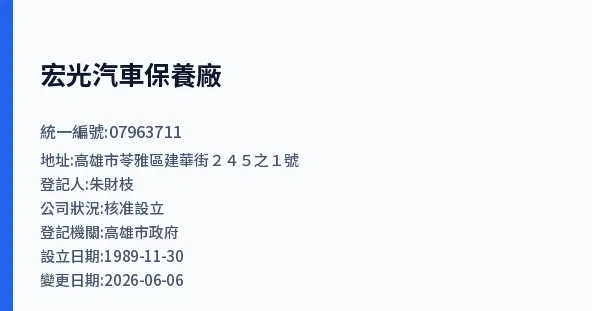 宏光汽車保養廠的照片-統編 07963711(高雄市) 公司登記資料與營業項目詳細圖表