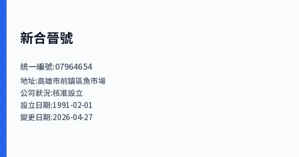 新合晉號的照片-統編 07964654(高雄市) 公司登記資料與營業項目詳細圖表