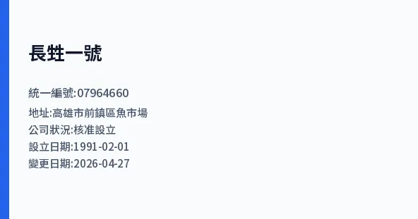 長甡一號的照片-統編 07964660(高雄市) 公司登記資料與營業項目詳細圖表