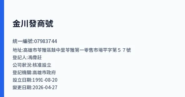 金川發商號的照片-統編 07983744(高雄市) 公司登記資料與營業項目詳細圖表
