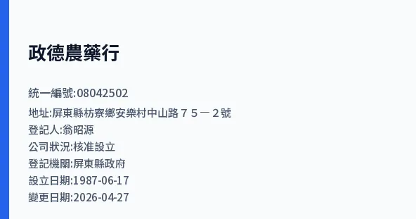政德農藥行的照片-統編 08042502(屏東縣) 公司登記資料與營業項目詳細圖表