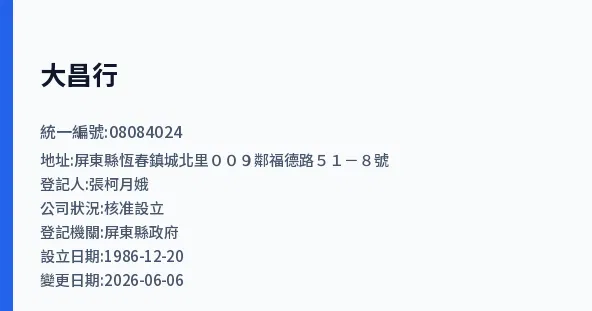 大昌行的照片-統編 08084024(屏東縣) 公司登記資料與營業項目詳細圖表