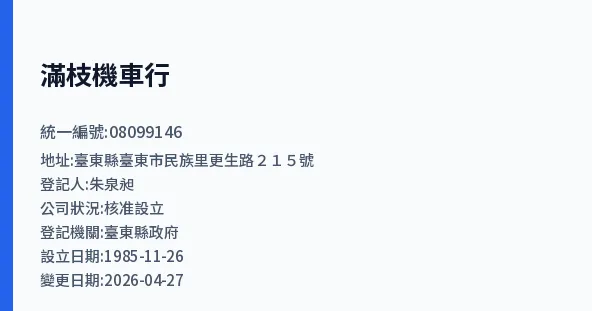 滿枝機車行的照片-統編 08099146(臺東縣) 公司登記資料與營業項目詳細圖表