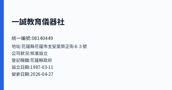一誠教育儀器社的照片-統編 08140449(花蓮縣) 公司登記資料與營業項目詳細圖表