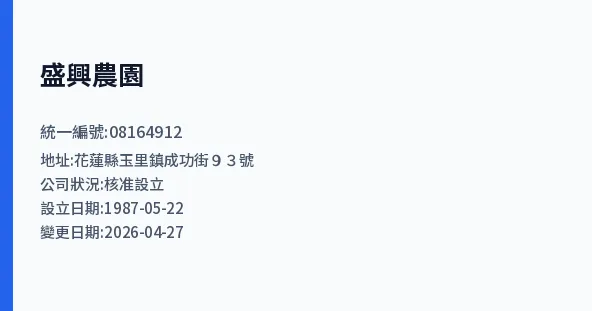 盛興農園的照片-統編 08164912(花蓮縣) 公司登記資料與營業項目詳細圖表