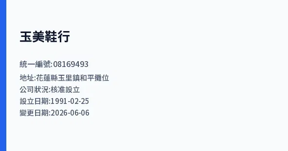 玉美鞋行的照片-統編 08169493(花蓮縣) 公司登記資料與營業項目詳細圖表