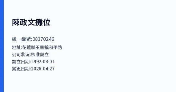 陳政文攤位的照片-統編 08170246(花蓮縣) 公司登記資料與營業項目詳細圖表