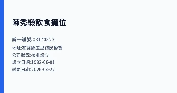 陳秀緞飲食攤位的照片-統編 08170323(花蓮縣) 公司登記資料與營業項目詳細圖表