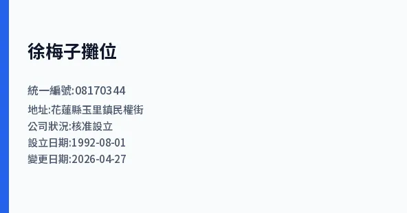 徐梅子攤位的照片-統編 08170344(花蓮縣) 公司登記資料與營業項目詳細圖表