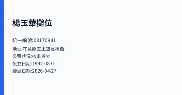 楊玉華攤位的照片-統編 08170941(花蓮縣) 公司登記資料與營業項目詳細圖表