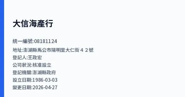 大信海產行的照片-統編 08181124(澎湖縣) 公司登記資料與營業項目詳細圖表