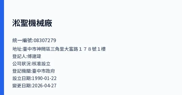 淞聖機械廠的照片-統編 08307279(臺中市) 公司登記資料與營業項目詳細圖表