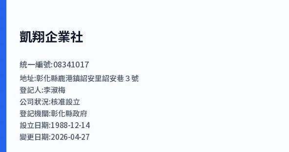 凱翔企業社的照片-統編 08341017(彰化縣) 公司登記資料與營業項目詳細圖表