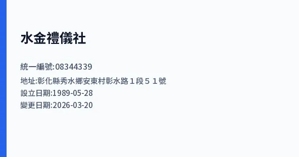 水金禮儀社的照片-統編 08344339(彰化縣) 公司登記資料與營業項目詳細圖表